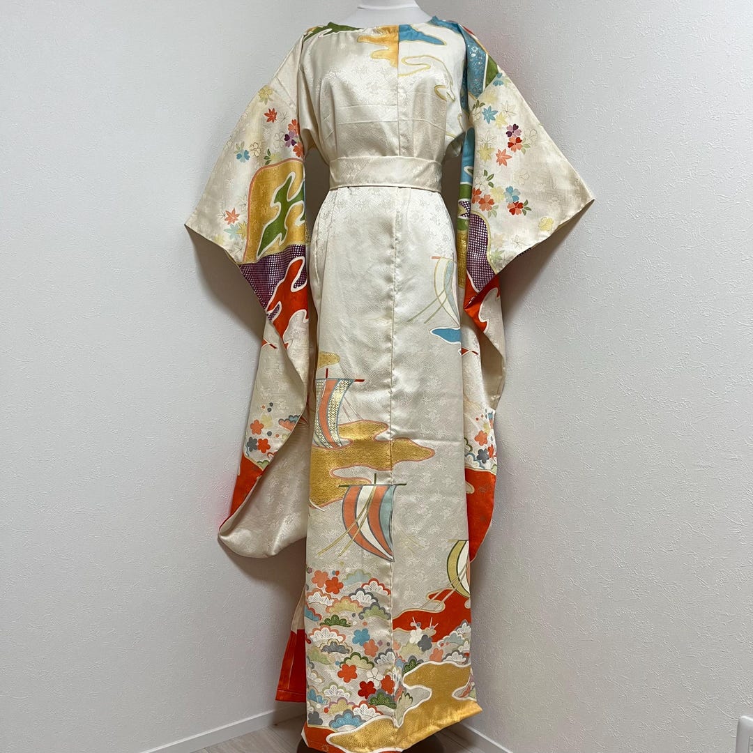 Dramatic Kimono Sleeve Dress – Upcycled Japanese Furisode Long Dress ...