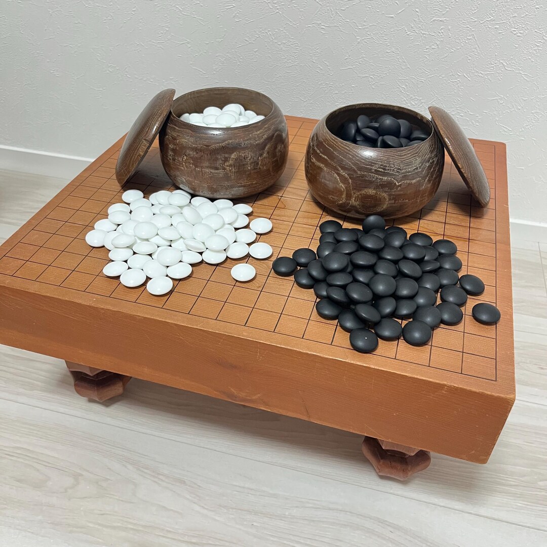 Vintage Japanese Go Game Set – Traditional Igo Board With Black & White ...