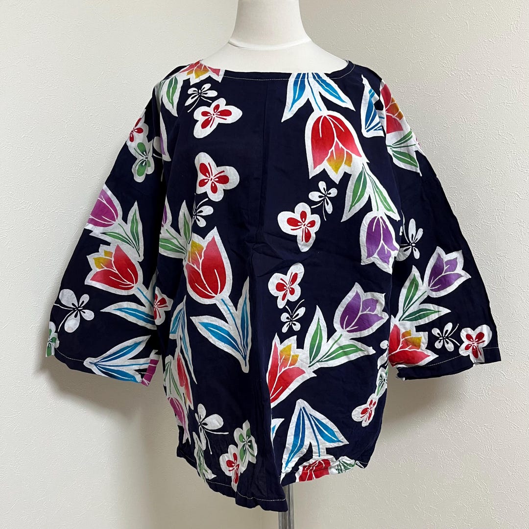 Upcycled Yukata Top – Handmade Japanese Cotton Blouse – Lightweight ...