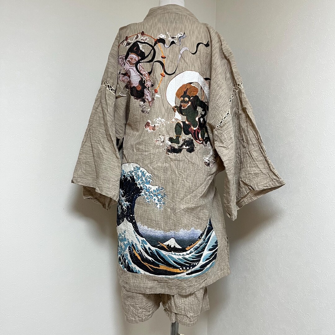 Vintage Japanese Jinbei - 3L Men's Size - Fujin Raijin & Ocean Wave ...