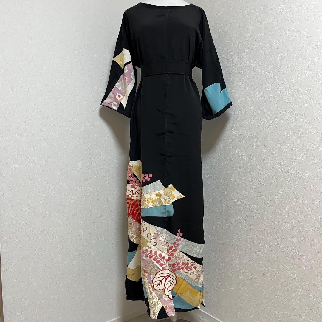 Upcycled Japanese Kimono Maxi Dress – Handmade Vintage Silk Long Dress ...