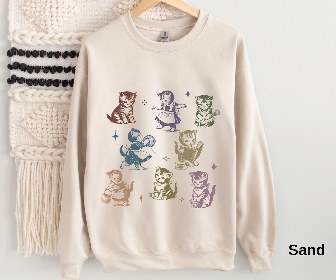 Retro Kitten Cute Shirt Cats Playing Retro Kitten Unisex Relaxed Adult ...