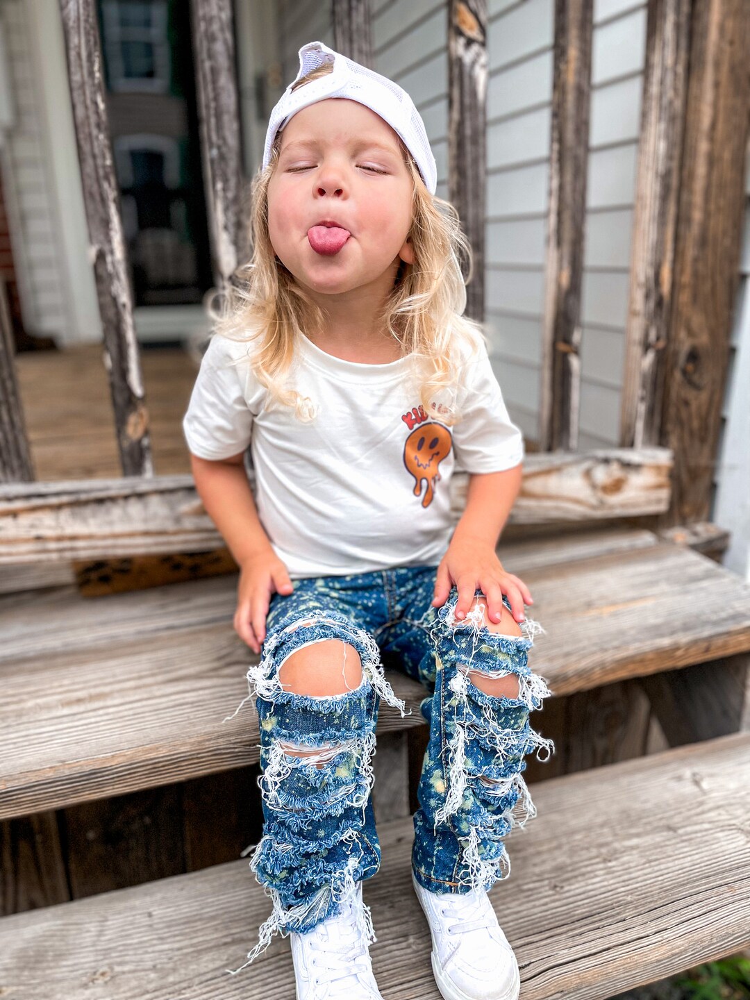 Bleach Splatter Distressed Jeans Unisex - Etsy
