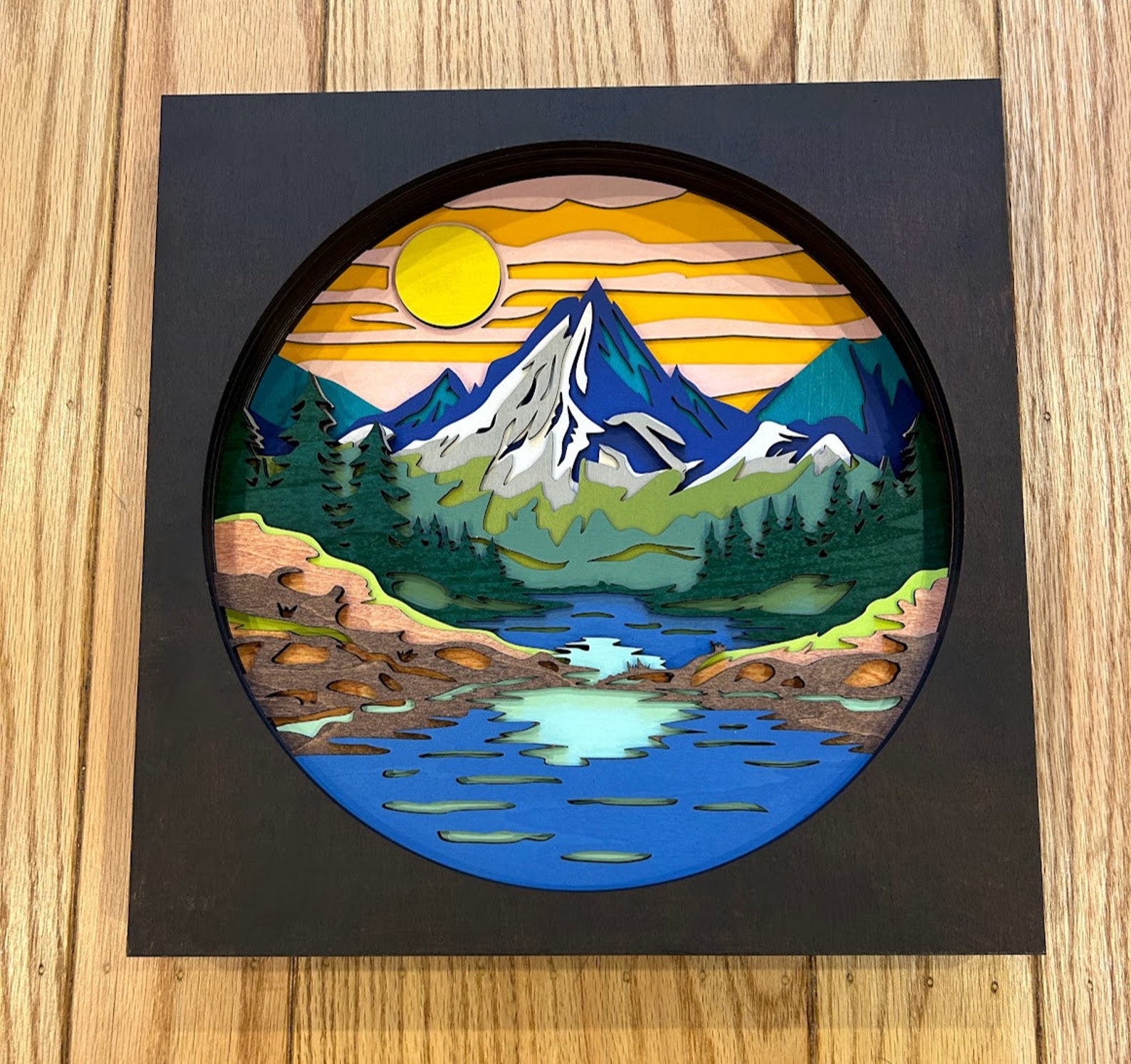 Mountain Sunset: Unique 3D Laser-cut Wooden Art and Decor - Etsy