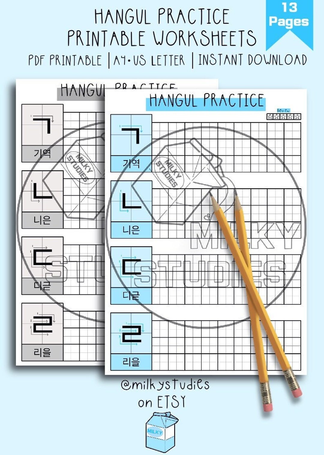 Korean Language Learning Study Korean Alphabet Hangul Letter Practice ...