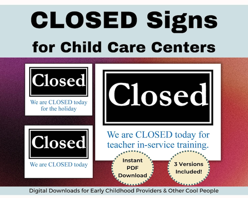 CLOSED Sign for Child Care Centers and Small Businesses, Printable Sign ...