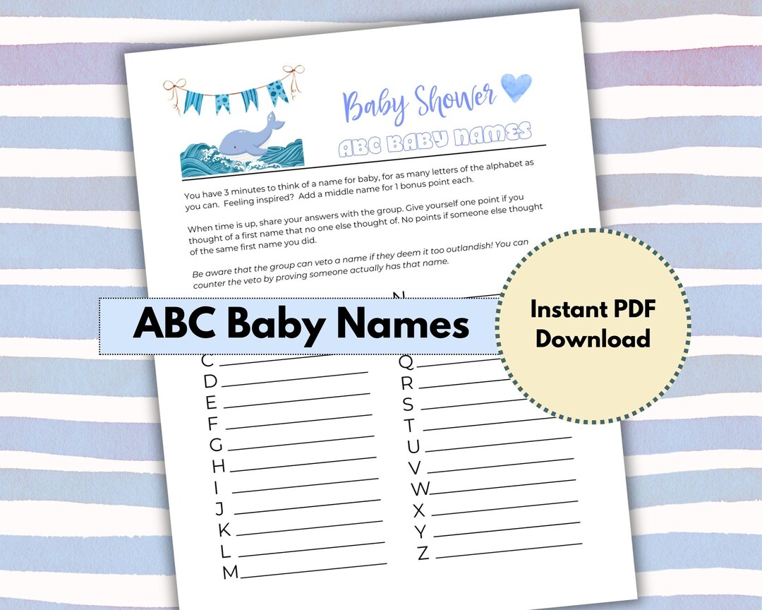 Nautical Theme Baby Shower Game, ABC Baby Names Game, Fun Baby Shower ...