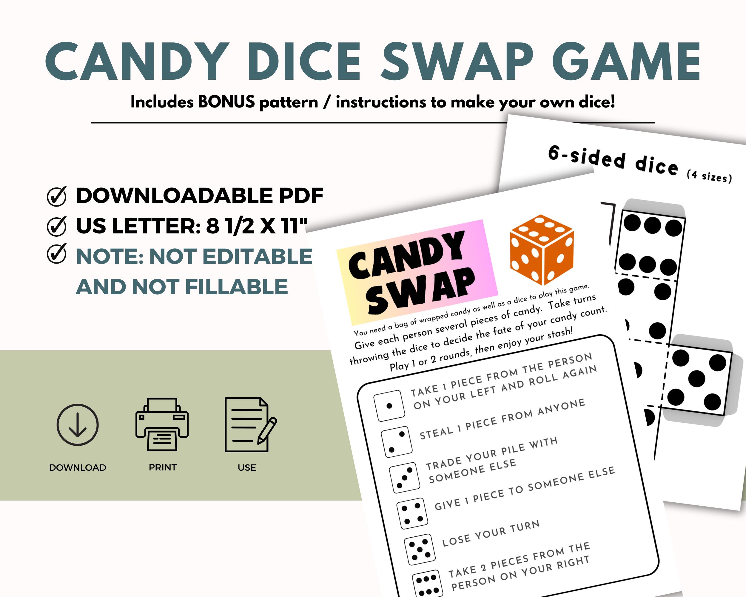 Candy Dice Game, Roll the Dice Game Printable, Games for Kids, Family ...