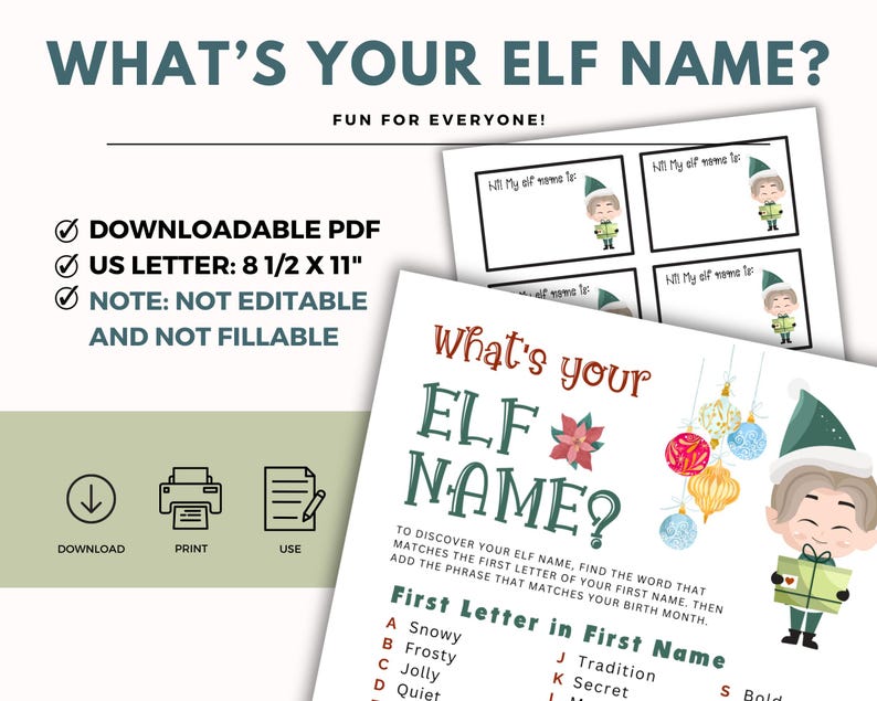 What's Your Elf Name? Printable Elf Name Generator With Bonus Name Tags ...