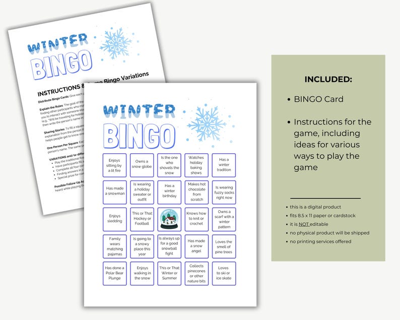 Winter Bingo, Get to Know You Bingo, Icebreaker Game, Get to Know Me ...