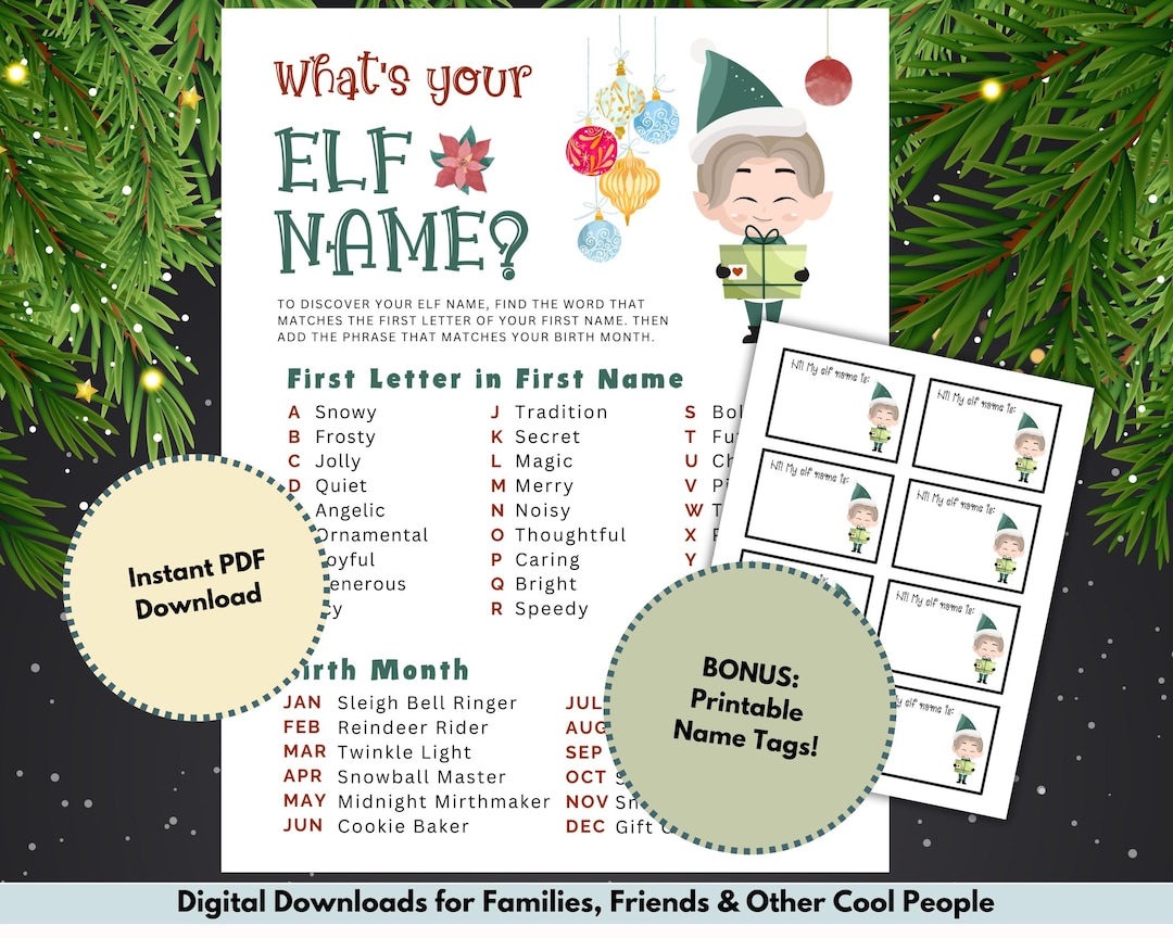 What's Your Elf Name? Printable Elf Name Generator With Bonus Name Tags ...