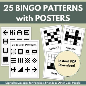 25 BINGO Patterns and a Poster for Each Pattern to Use on BINGO Game ...
