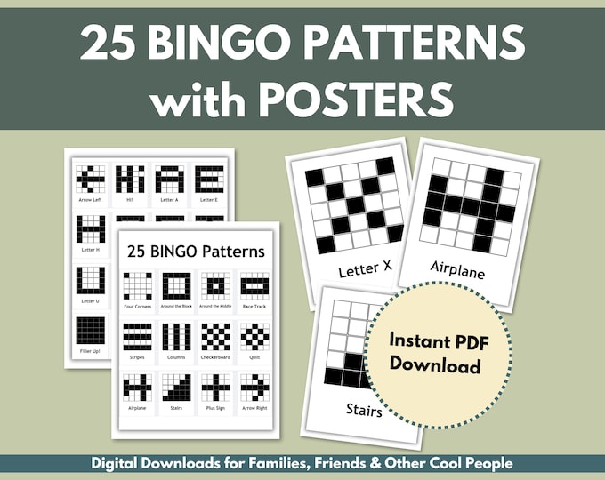 25 BINGO Patterns and a Poster for Each Pattern to Use on BINGO Game ...