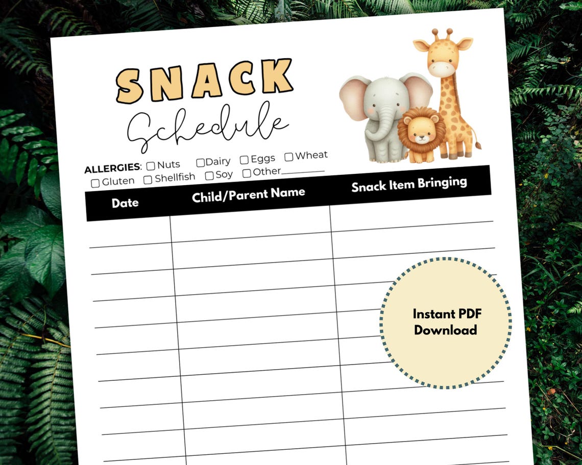 Preschool Snack Sign-up Sheet With Allergy Info, Sport Snack Sign up ...