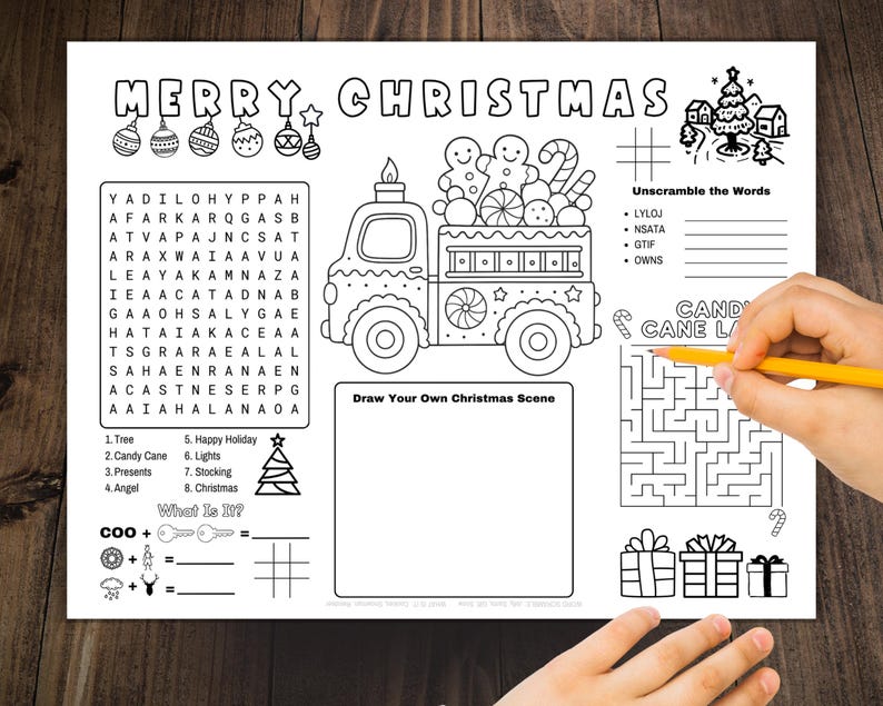 Kids Christmas Coloring Placemat, Christmas Activity, Classroom ...