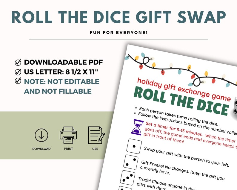 Holiday Gift Exchange Roll the Dice, Christmas Party Game, Holiday Game ...