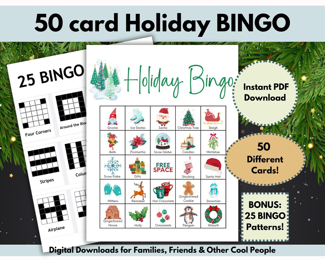 50 Christmas BINGO Game Cards, Holiday Party Game, Classroom Game ...