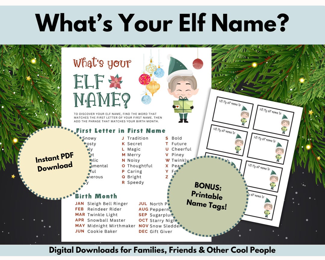 What's Your Elf Name? Printable Elf Name Generator With Bonus Name Tags ...