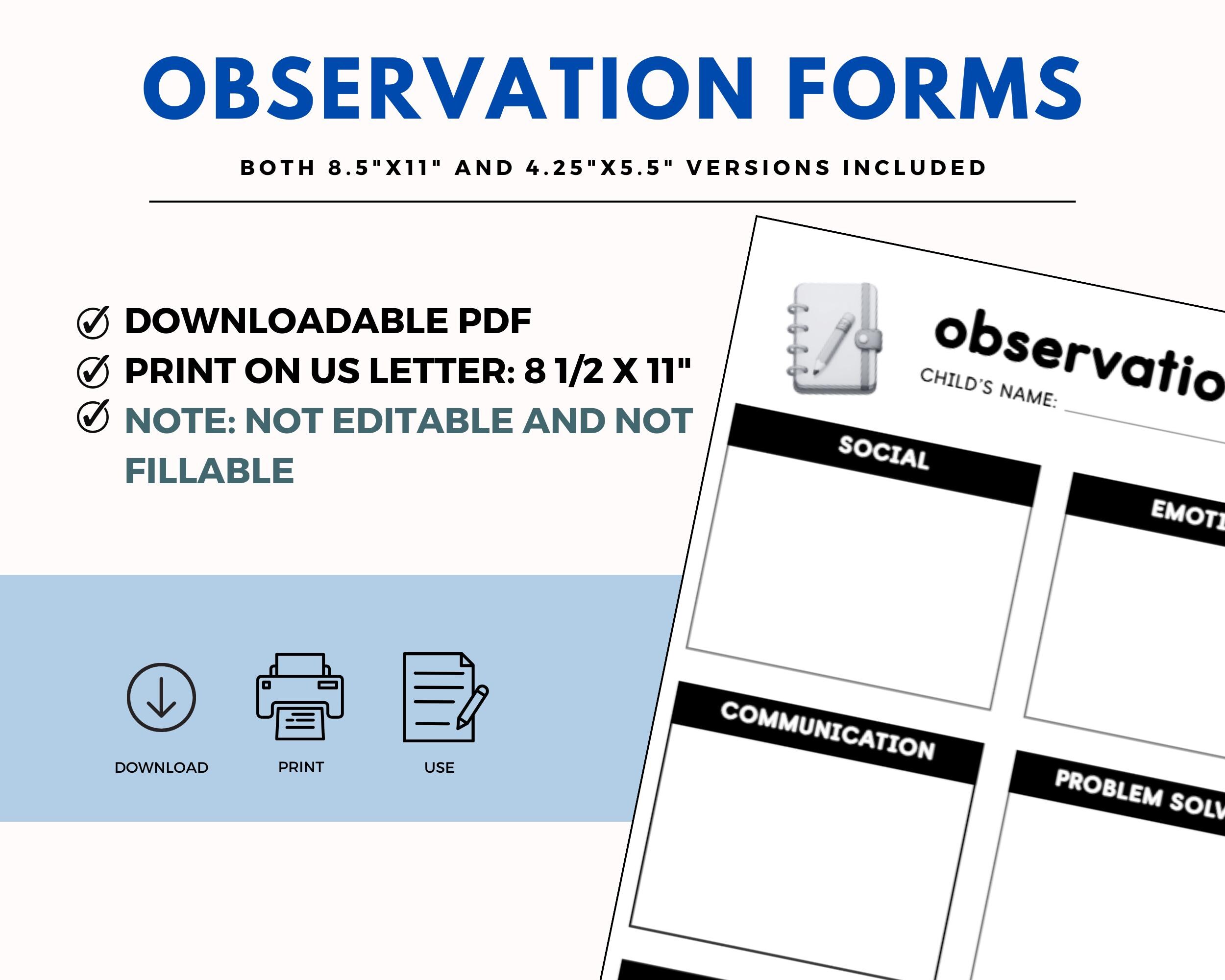 Student Observation Form, Observation Sheet for Infant, Toddler ...