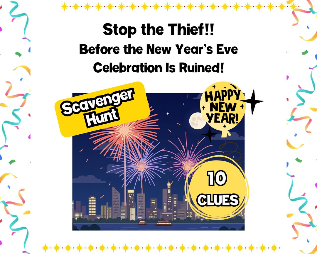 New Year's Eve Scavenger Hunt for Kids 10 Clues, Mystery Game, Family ...