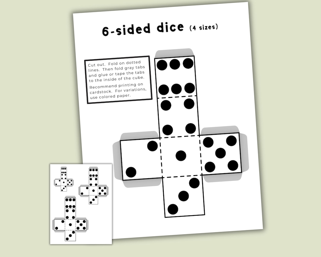 Dice Pattern in Four Different Sizes, Printable Dice Template, DIY Make ...