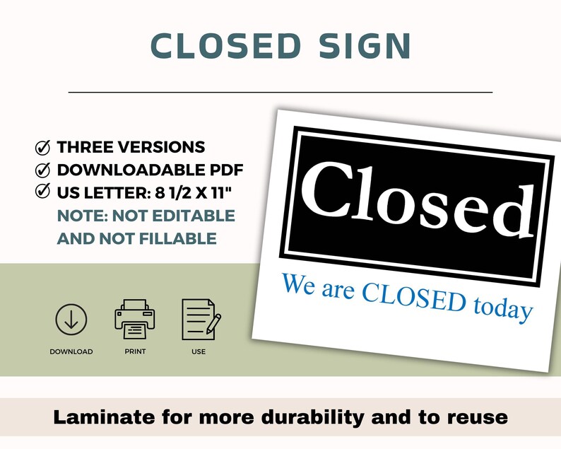 CLOSED Sign for Child Care Centers and Small Businesses, Printable Sign ...