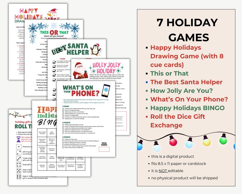 BUNDLE - Seven Holiday Games for Your Next Family Game Night, Great as ...