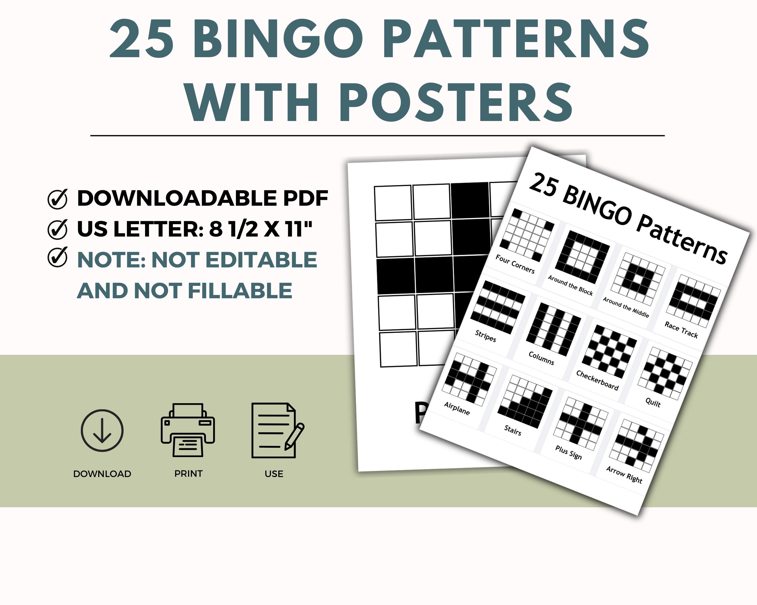 25 BINGO Patterns and a Poster for Each Pattern to Use on BINGO Game ...