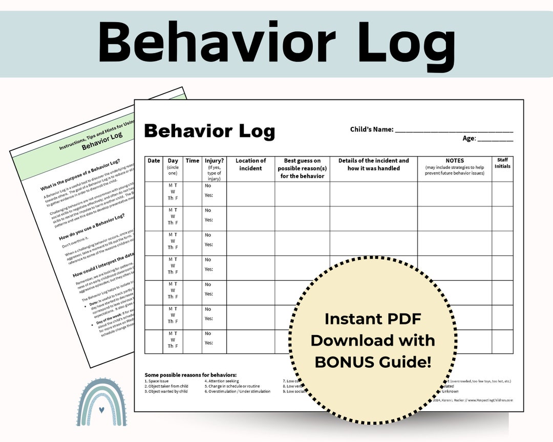 BEHAVIOR LOG for Preschool and Toddler Classrooms Including Family ...