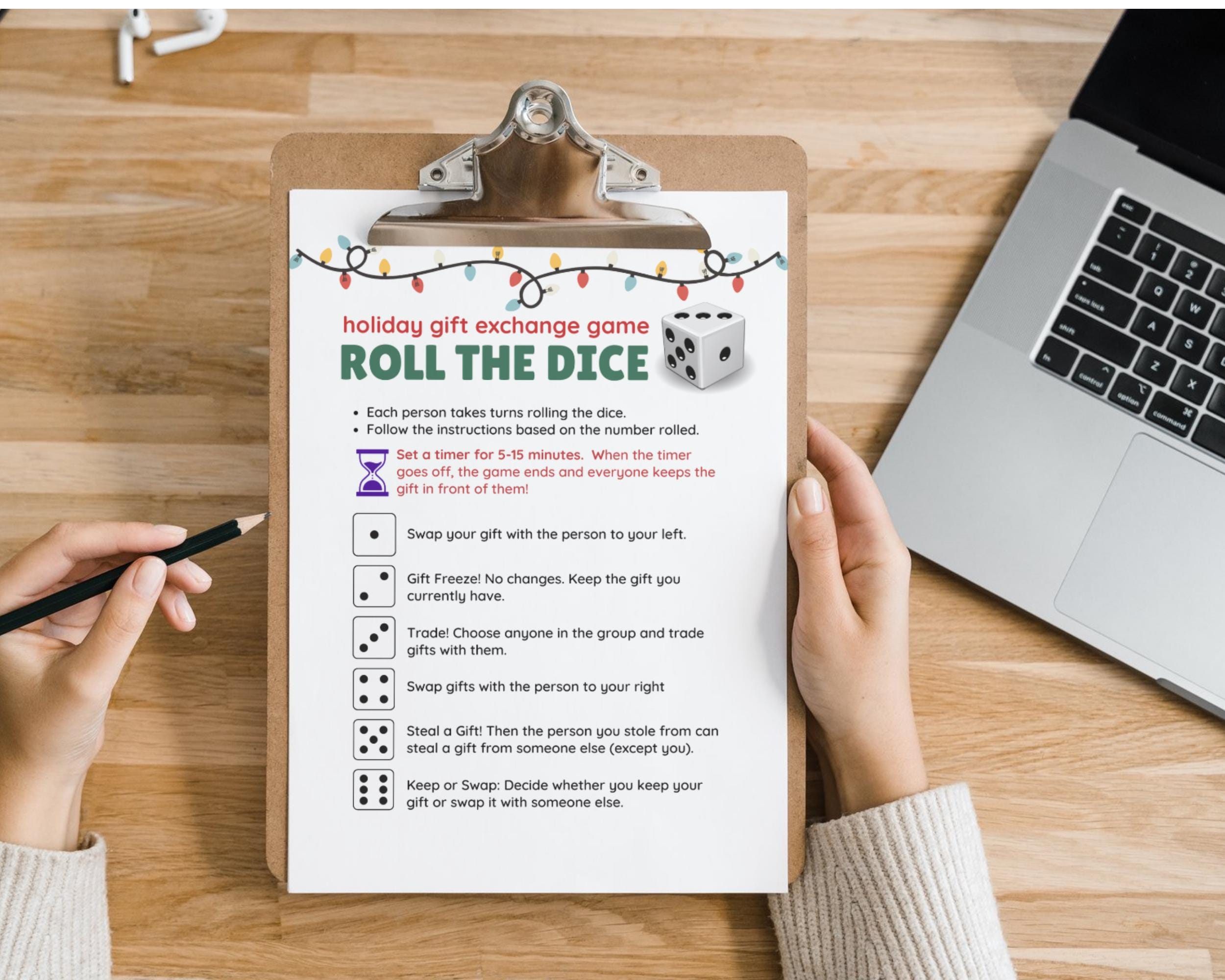 Holiday Gift Exchange Roll the Dice, Christmas Party Game, Holiday Game ...
