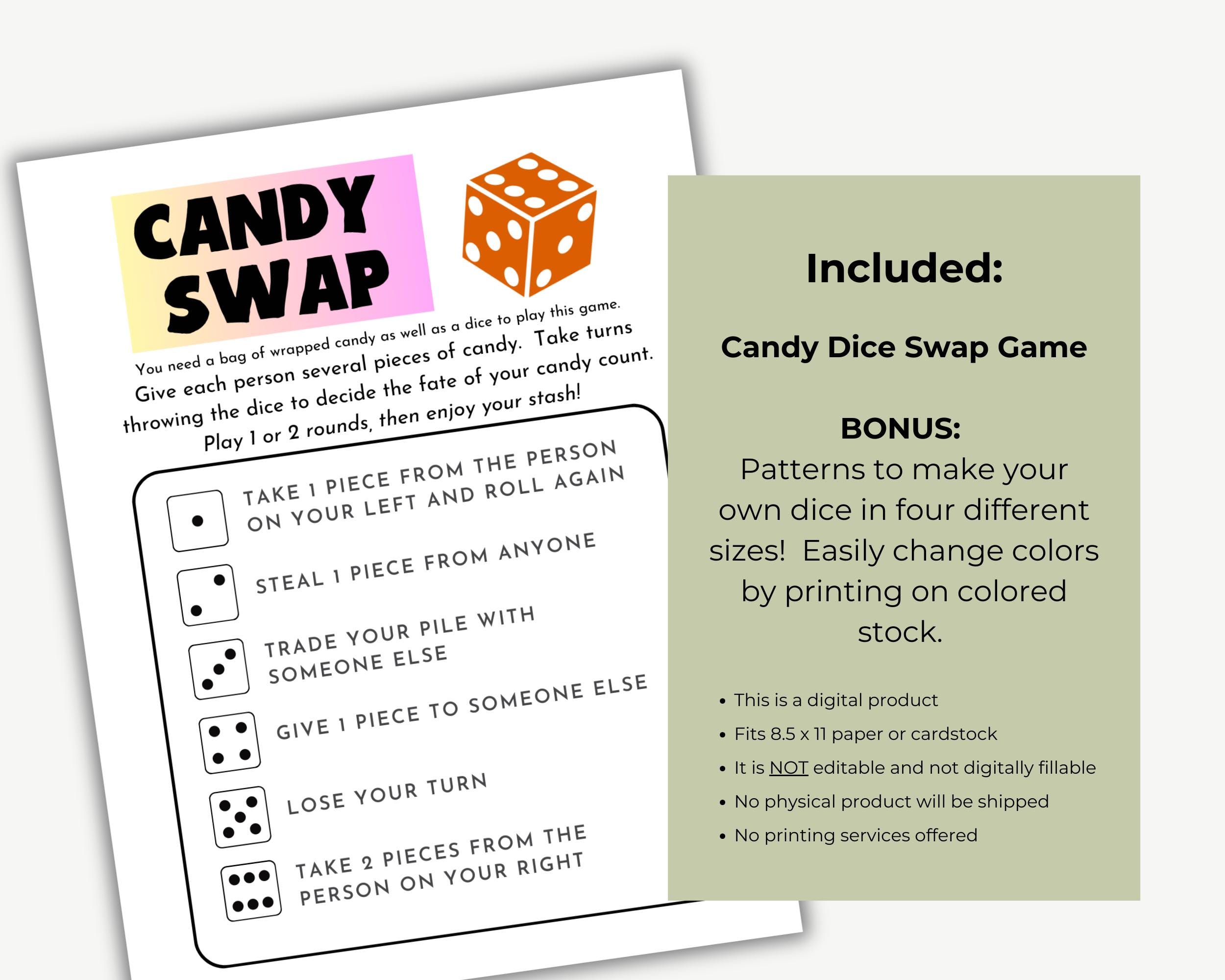Candy Dice Game, Roll the Dice Game Printable, Games for Kids, Family ...