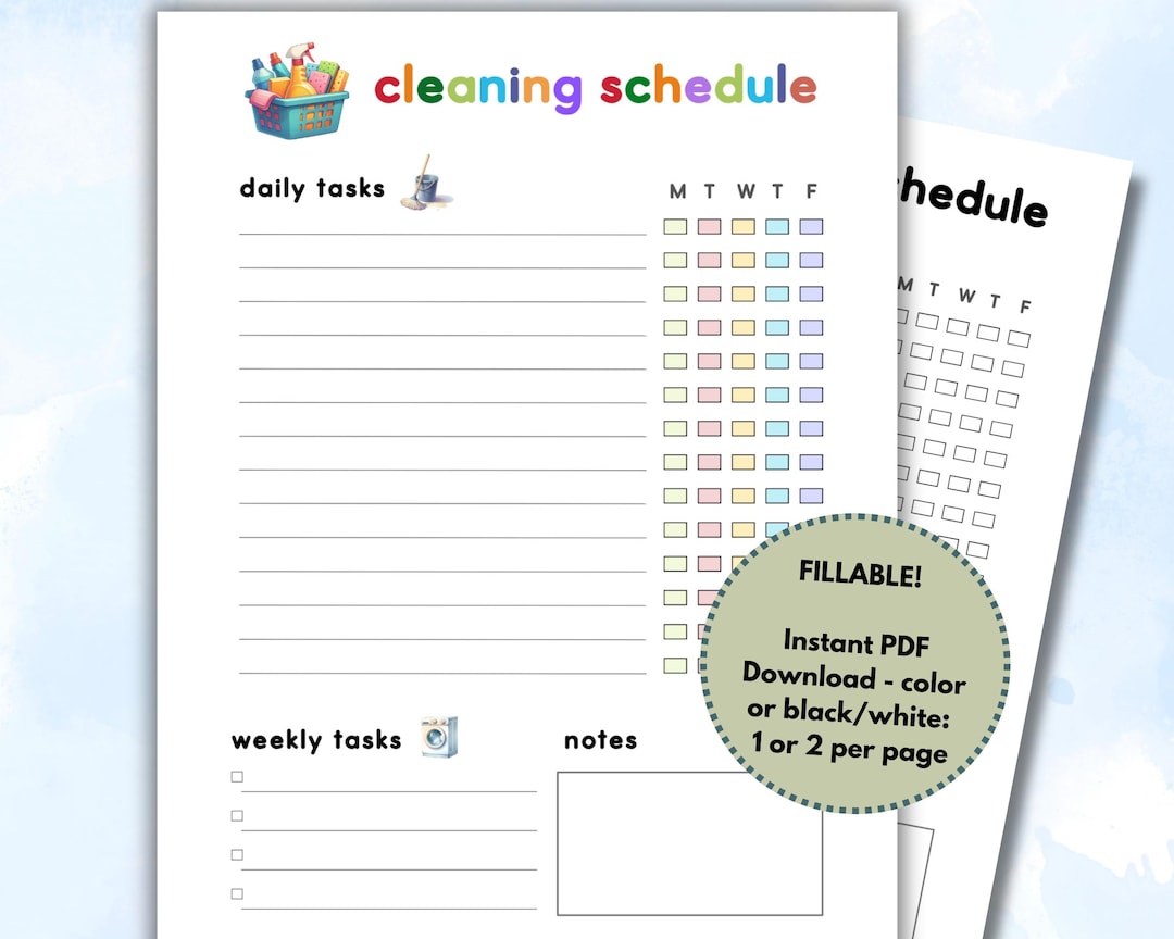 Fillable PDF Cleaning Schedule, Child Care Classroom Daily & Weekly ...