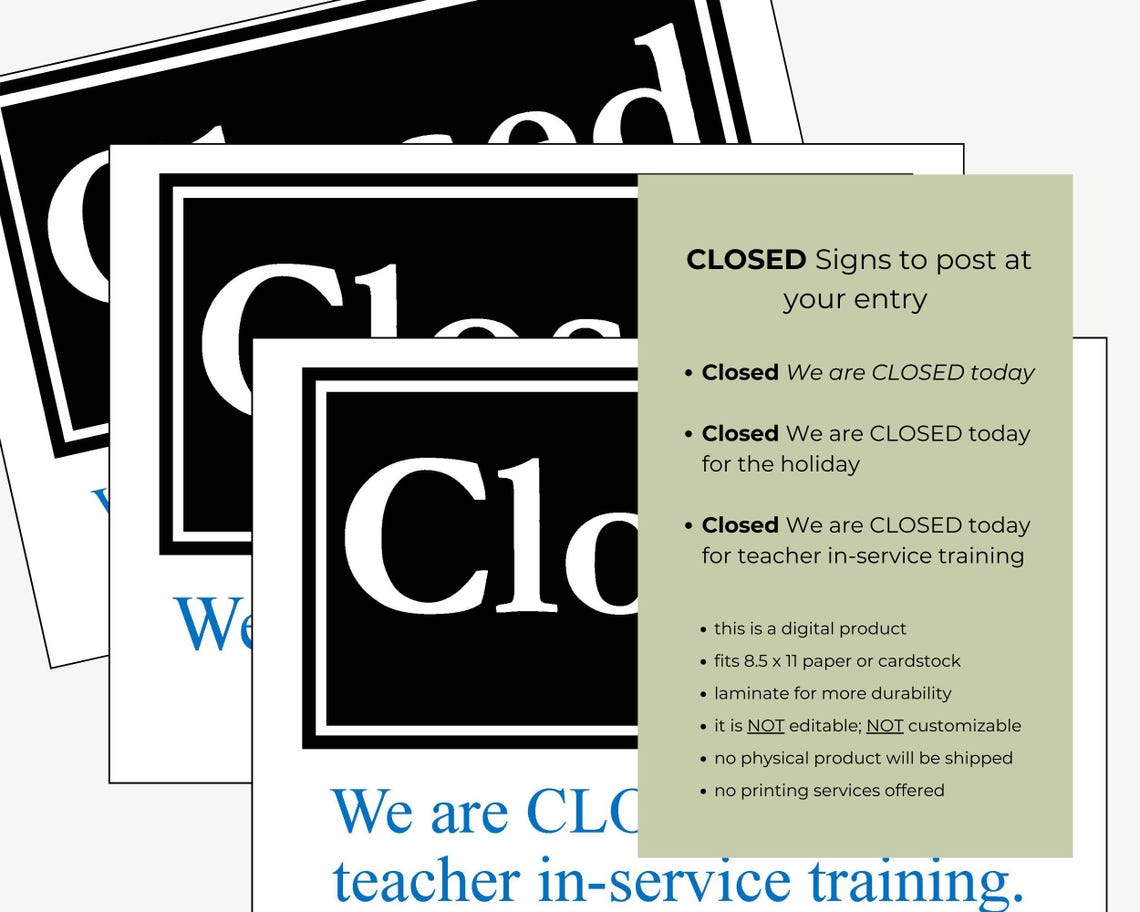 CLOSED Sign for Child Care Centers and Small Businesses, Printable Sign ...