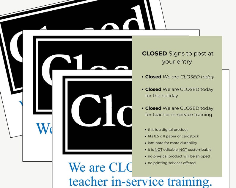 CLOSED Sign for Child Care Centers and Small Businesses, Printable Sign ...