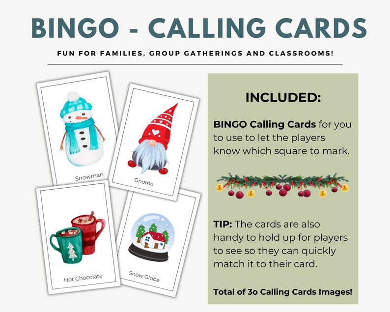 50 Christmas BINGO Game Cards, Holiday Party Game, Classroom Game ...