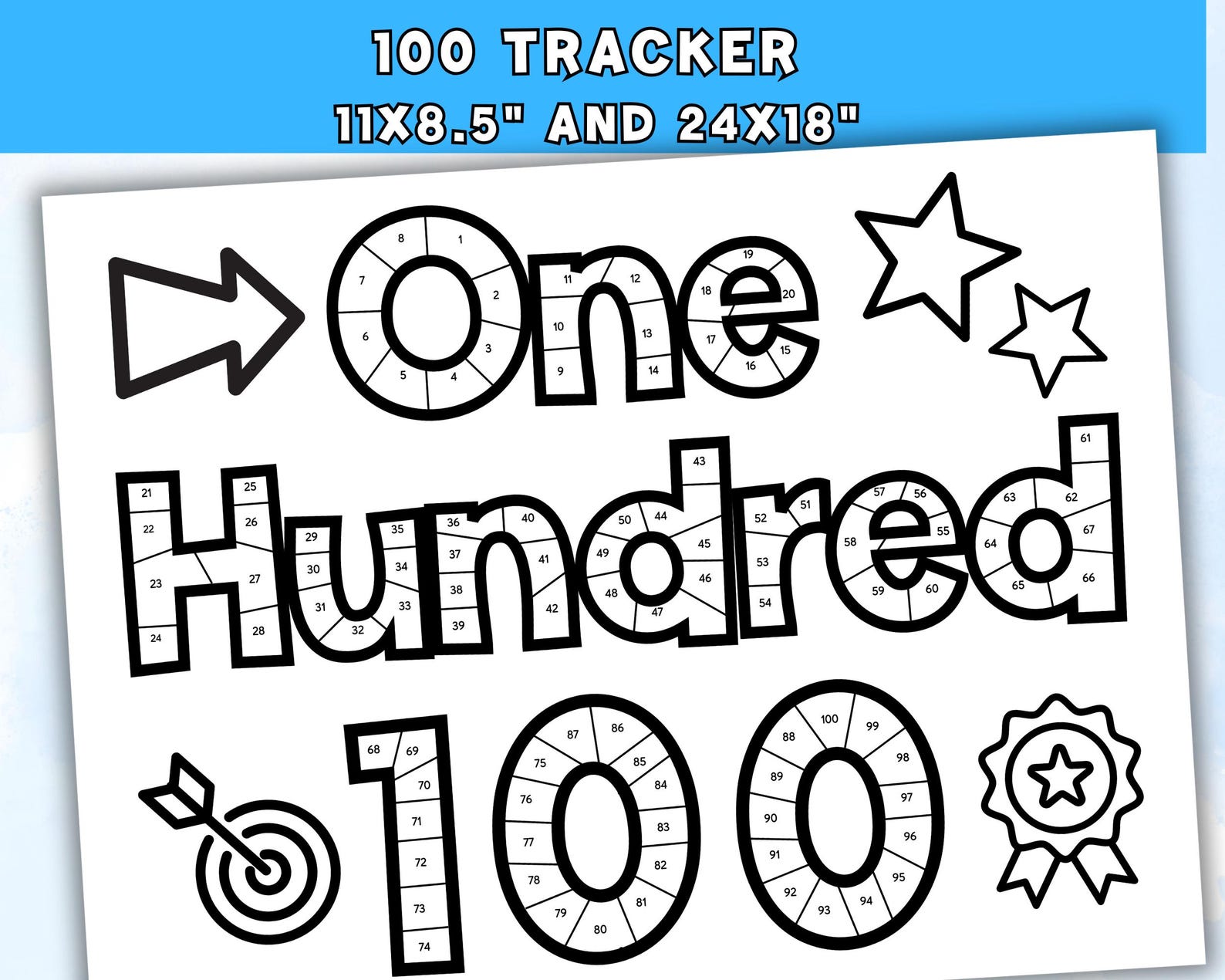100 Tracker, Goal Setting Tracker, Wedding or Other Event Countdown ...