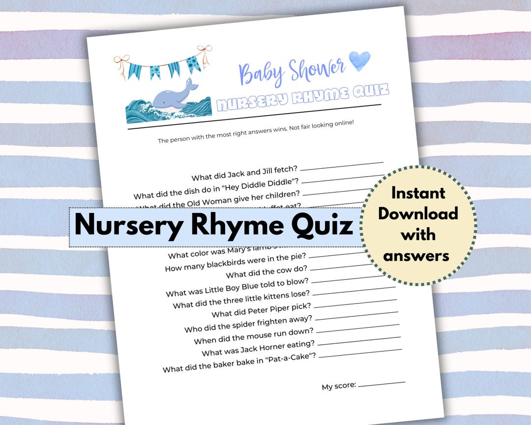 Nautical Theme Baby Shower Game, Nursery Rhymes Game Quiz, Fun Baby ...
