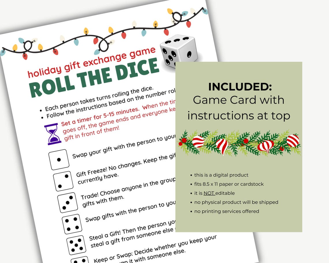 Holiday Gift Exchange Roll the Dice, Christmas Party Game, Holiday Game ...