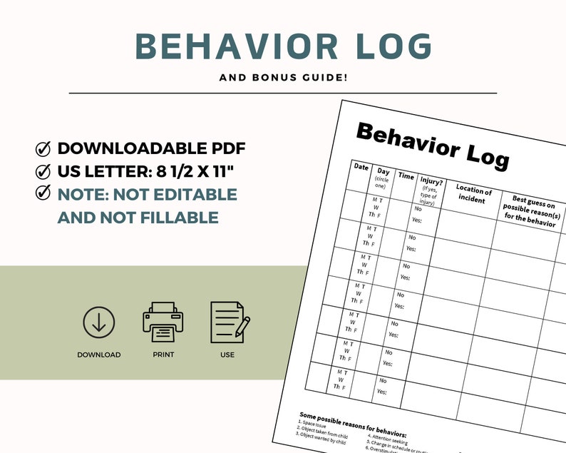 BEHAVIOR LOG for Preschool and Toddler Classrooms Including Family ...