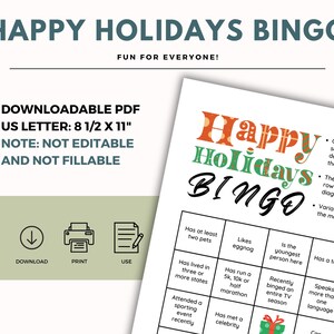 Happy Holiday Bingo, Get to Know You, Family Game Night, Find the Guest ...