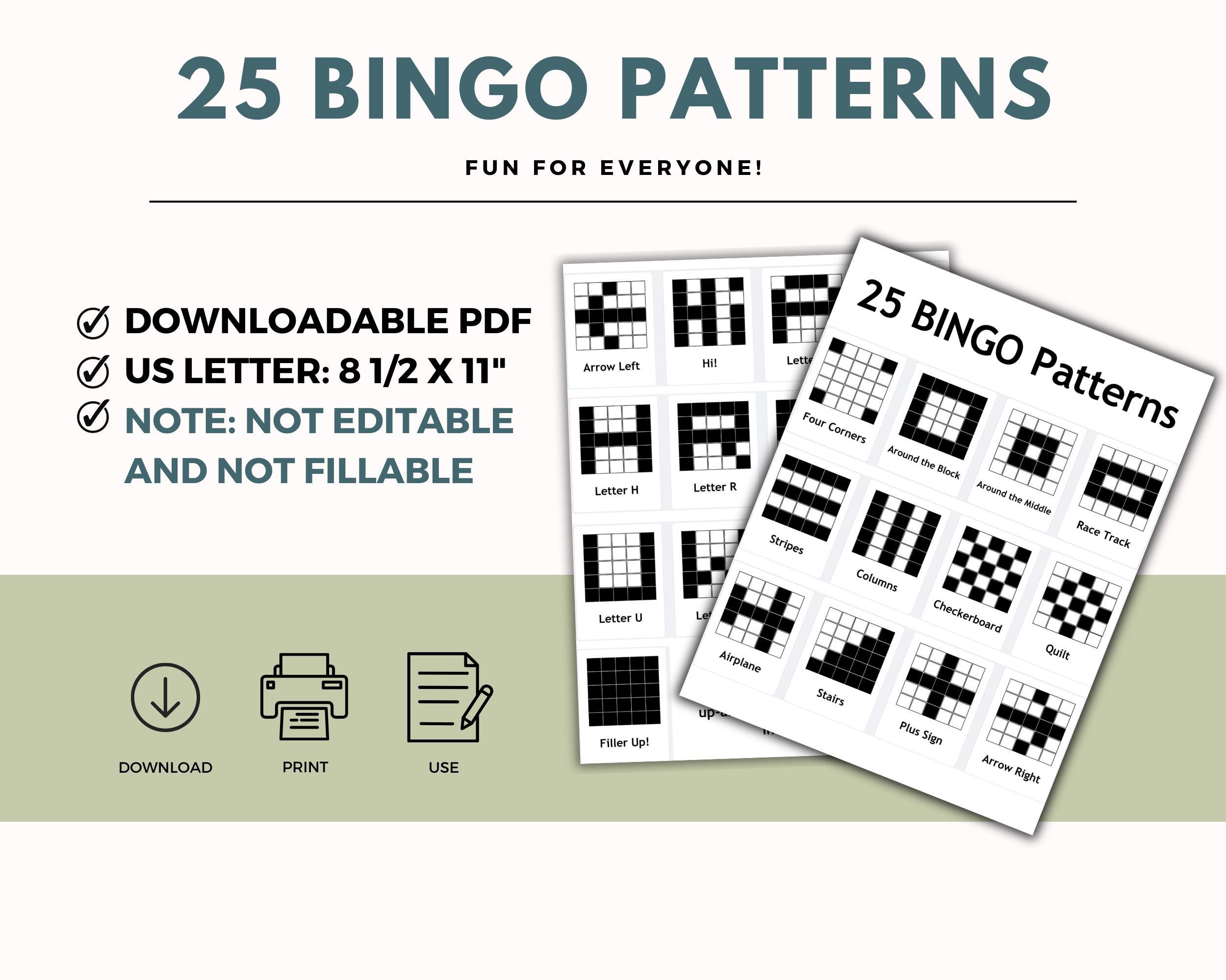25 BINGO Patterns for Game Night, Family Reunion Gathering, Office ...