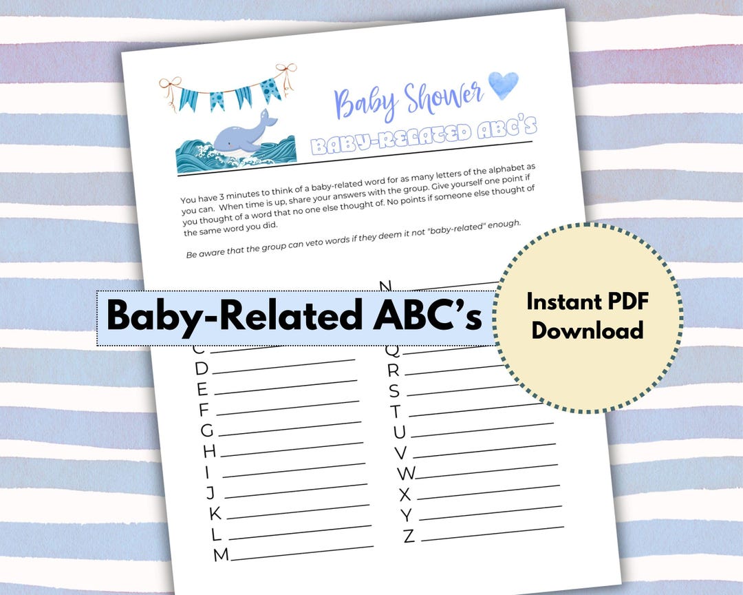 Nautical Theme Baby Shower Game, Baby Shower ABC, Fun Baby Shower Games ...