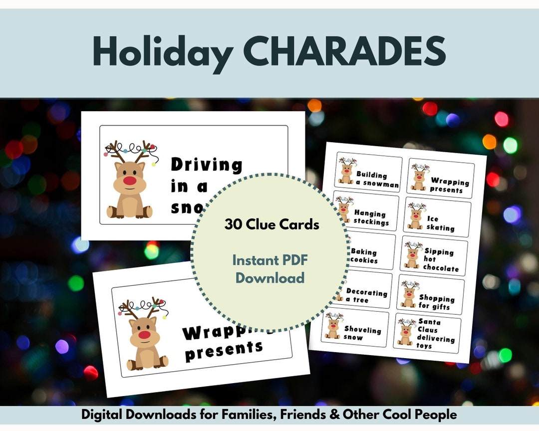 Christmas Charades Party Game for Adults and Kids, Office Team Building ...