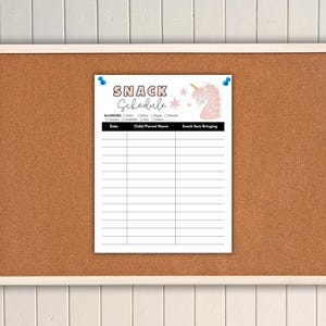Preschool Snack Sign up Sheet With Allergy Info, Unicorn Snack Sign up ...