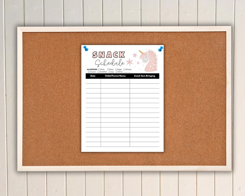 Preschool Snack Sign up Sheet With Allergy Info, Unicorn Snack Sign up ...