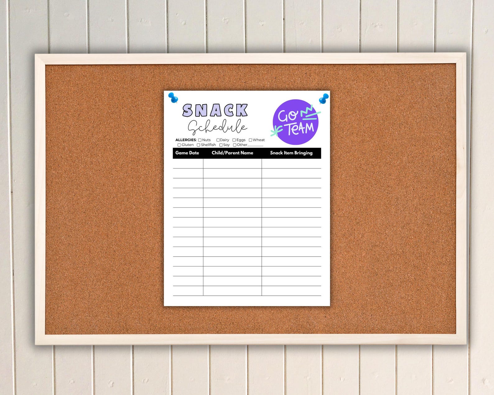 Team Snack Sign up Sheet, Sports Team Snack Sign Up, Food List, Allergy ...