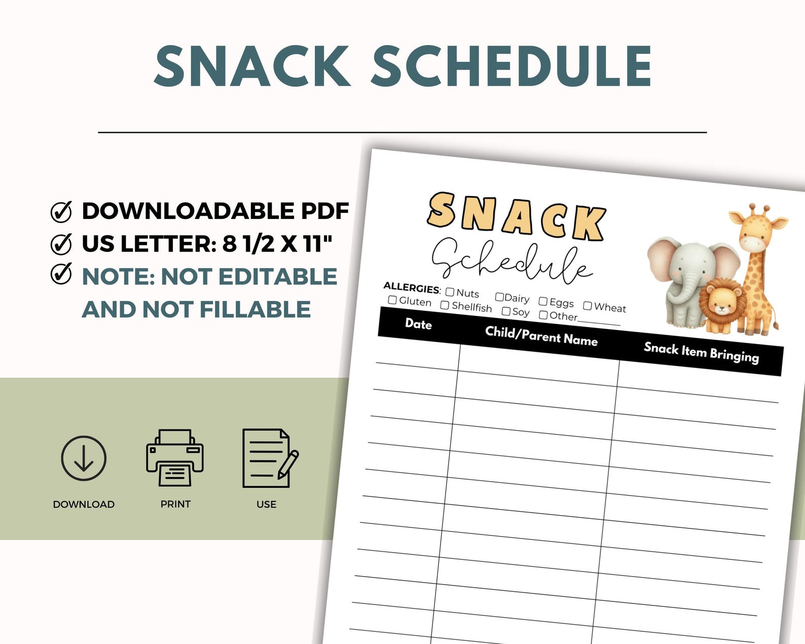Preschool Snack Sign-up Sheet With Allergy Info, Sport Snack Sign up ...
