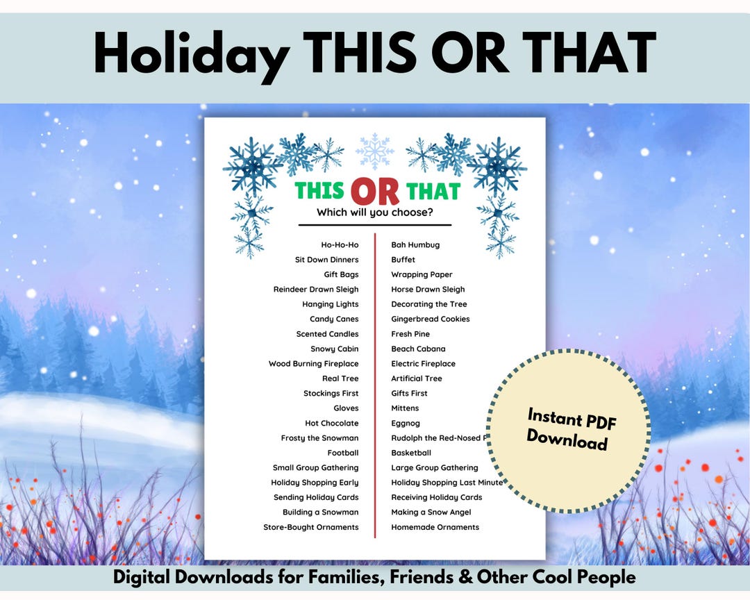 Holiday This or That Game, Ice Breaker Game, Family Game Night ...