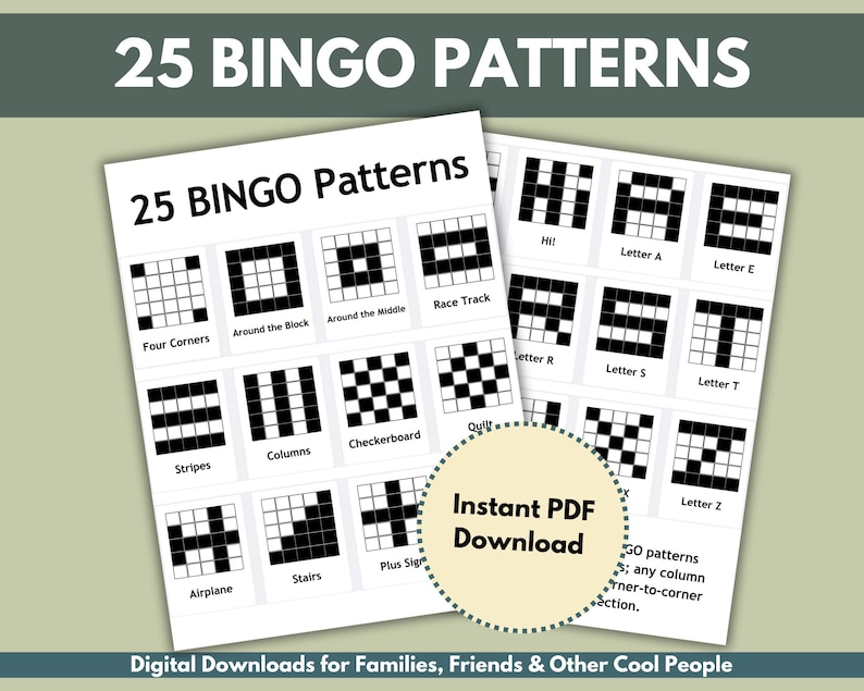 25 BINGO Patterns for Game Night, Family Reunion Gathering, Office ...