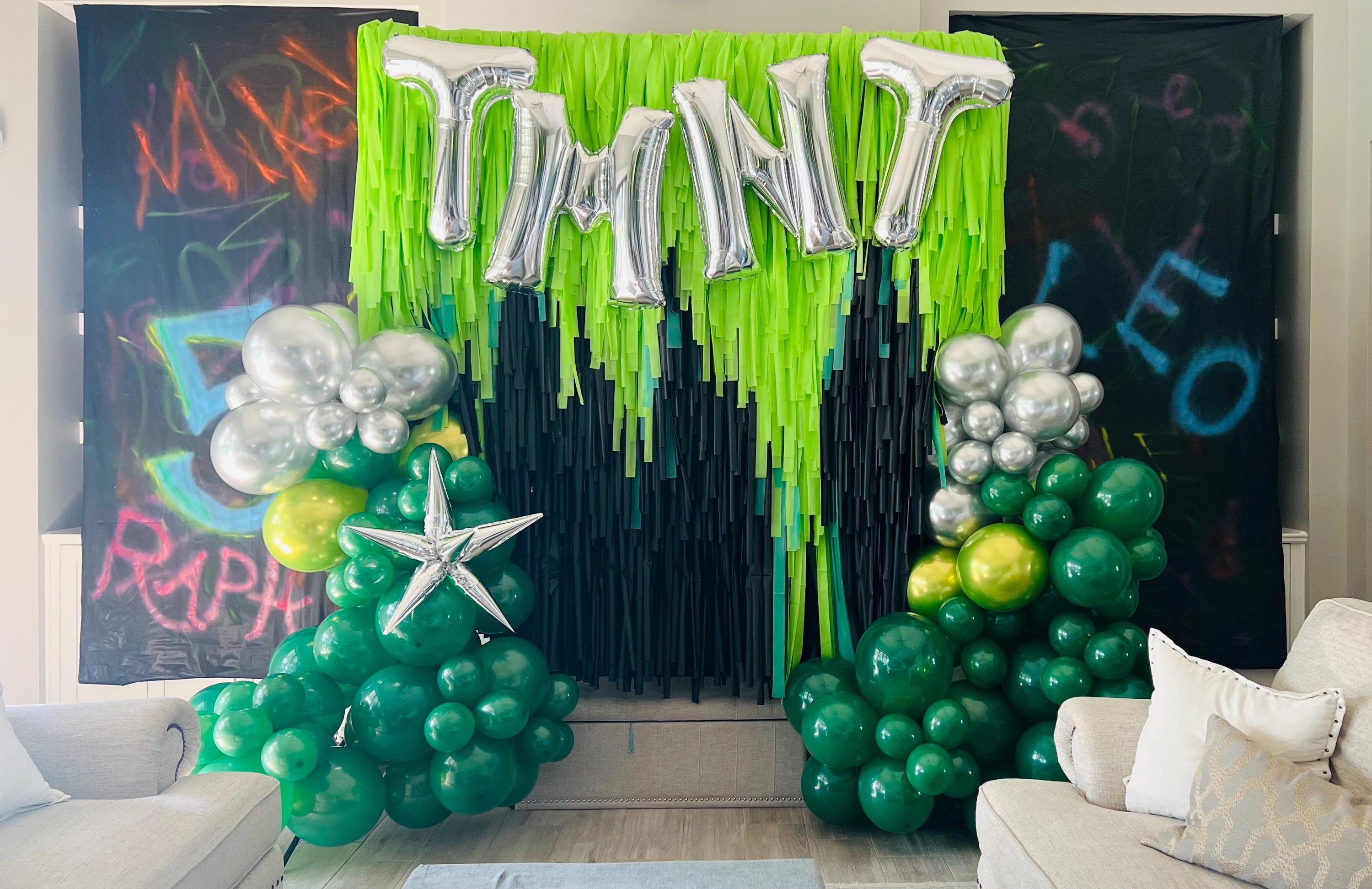 Green Machine- Green and Black Fringe Party Backdrop - Etsy